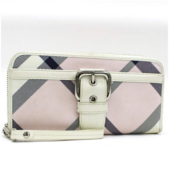 Burberry | Bags | Burberry Blue Label Round Long Wallet Pink X Check ...